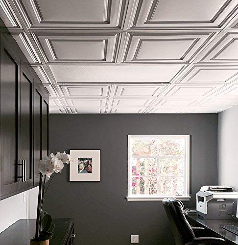 Ceilume 12 pc Stratford Ultra-Thin Feather-Light 2x4 Lay in Ceiling Tiles - for Use in 1" T-Bar Ceiling Grid - Drop Ceiling Tiles (12 Tiles, White)