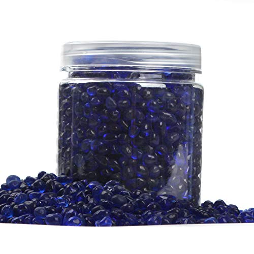 Reflective Tempered High Luster Fire Glass, Fire Pit Glass Gravel,Fire Glass Rocks Pebbles,Glass Beads Gems for Fish Tank Aquarium Garden Decoration 3-6mm 305g/10.75oz/0.67lb (Sapphire Blue)