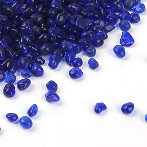 Reflective Tempered High Luster Fire Glass, Fire Pit Glass Gravel,Fire Glass Rocks Pebbles,Glass Beads Gems for Fish Tank Aquarium Garden Decoration 3-6mm 305g/10.75oz/0.67lb (Sapphire Blue)