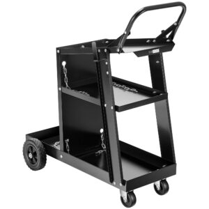 vivohome iron 3 tiers rolling welding cart with upgraded wheels and tank storage for tig mig welder and plasma cutter black