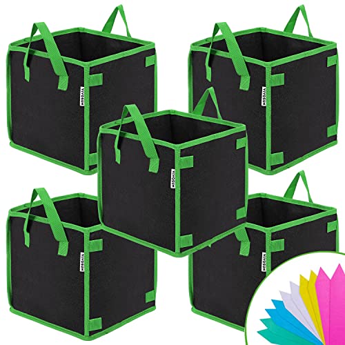 VIVOSUN 5 Pack 5 Gallon Square Grow Bags, Thick Nonwoven Cubic Fabric Pots with Handles for Indoor and Outdoor Gardening