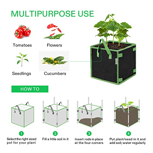 VIVOSUN 5 Pack 5 Gallon Square Grow Bags, Thick Nonwoven Cubic Fabric Pots with Handles for Indoor and Outdoor Gardening