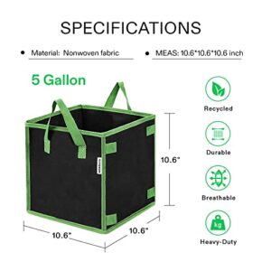 VIVOSUN 5 Pack 5 Gallon Square Grow Bags, Thick Nonwoven Cubic Fabric Pots with Handles for Indoor and Outdoor Gardening