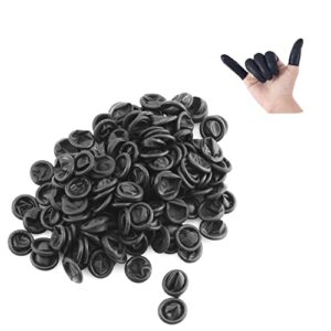 lind kitchen 150pcs disposable latex finger cots protective fingertips gloves rubber industrial fingerstall sleeves 65mmx25mm (black)