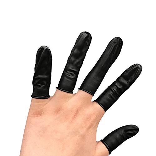 Lind Kitchen 150pcs Disposable Latex Finger Cots Protective Fingertips Gloves Rubber Industrial Fingerstall Sleeves 65mmx25mm (Black)