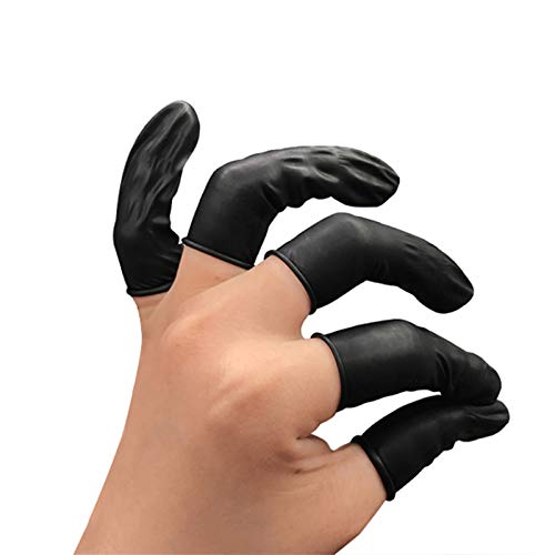 Lind Kitchen 150pcs Disposable Latex Finger Cots Protective Fingertips Gloves Rubber Industrial Fingerstall Sleeves 65mmx25mm (Black)