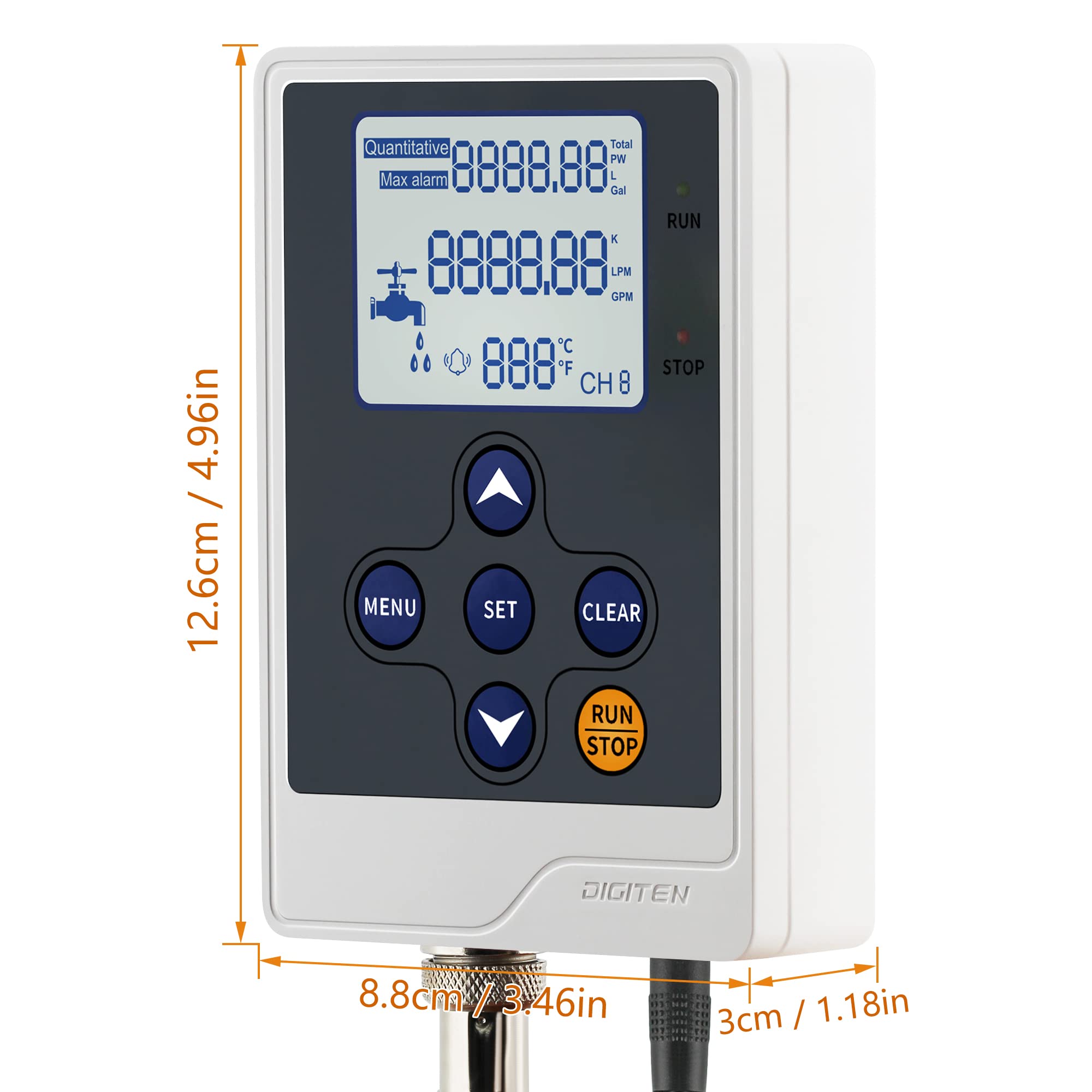 DIGITEN 3/8" Connect Hose Oil Fuel Gas Diesel Milk Water Liquid Flow Sensor Meter + Digital Display Flowmeter Quantitative Controller Counter