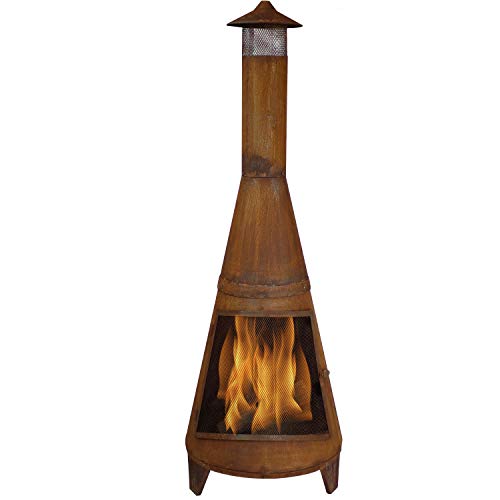 Sunnydaze 70-Inch Rustic Heavy-Duty Steel Chiminea with Rain Cap and Mesh Spark Screen - Rust Patina Finish