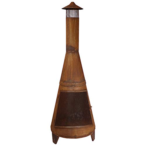 Sunnydaze 70-Inch Rustic Heavy-Duty Steel Chiminea with Rain Cap and Mesh Spark Screen - Rust Patina Finish