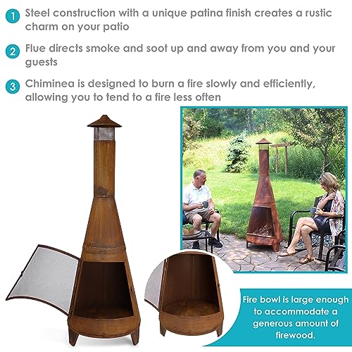 Sunnydaze 70-Inch Rustic Heavy-Duty Steel Chiminea with Rain Cap and Mesh Spark Screen - Rust Patina Finish