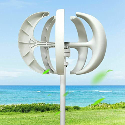 RANZHIX Modern Economy Turbine Wind Generator 5 Blades Vertical Wind Power Turbine Generator White Lantern Style with Charge Controller 600W 24V