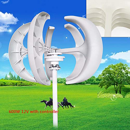 RANZHIX Modern Economy Turbine Wind Generator 5 Blades Vertical Wind Power Turbine Generator White Lantern Style with Charge Controller 600W 24V