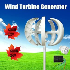 RANZHIX Modern Economy Turbine Wind Generator 5 Blades Vertical Wind Power Turbine Generator White Lantern Style with Charge Controller 600W 24V