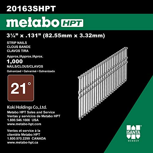 Metabo HPT Framing Nails | 3-1/4 In. x .131 | 21 Degree | Full Round Head | Smooth Shank | Hot Dipped Galvanized | 1,000 Count | 20163SHPT