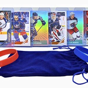 Columbus Blue Jackets Cards: Cam Atkinson, Pierre-Luc Dubois, Oliver Bjorkstrand, Gustav Nyquist, Joonas Korpisalo ASSORTED Hockey Trading Card and Wristbands Bundle