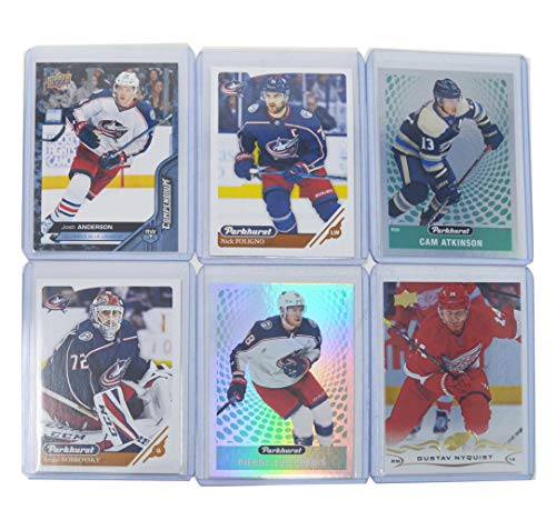 Columbus Blue Jackets Cards: Cam Atkinson, Pierre-Luc Dubois, Oliver Bjorkstrand, Gustav Nyquist, Joonas Korpisalo ASSORTED Hockey Trading Card and Wristbands Bundle