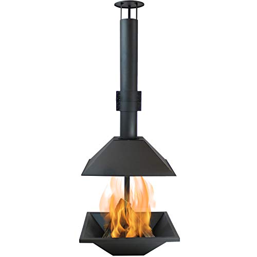 Sunnydaze 80-Inch Modern Black Steel Chiminea - High-Temperature Finish - 360-Degree Fire View