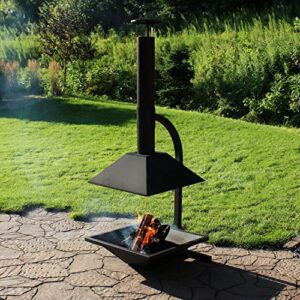 Sunnydaze 80-Inch Modern Black Steel Chiminea - High-Temperature Finish - 360-Degree Fire View