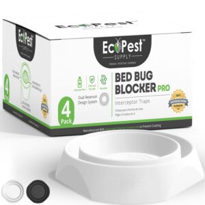 bed bug interceptors – 4 pack | bed bug blocker (pro) interceptor traps (white) | insect trap, monitor, and detector for bed legs