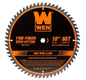 wen bl1060 10-inch 60-tooth fine-finish professional woodworking saw blade for miter saws and table saws, silver,pack of one