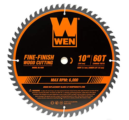 WEN BL1060 10-Inch 60-Tooth Fine-Finish Professional Woodworking Saw Blade for Miter Saws and Table Saws, Silver,Pack of one