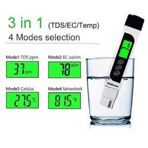 TDS Meter Digital Water Tester,WoEluone 3 in 1 TDS,Temperature and EC Meter,Accurate Ideal PPM Meter for Drinking Water, Aquariums,RO System and More