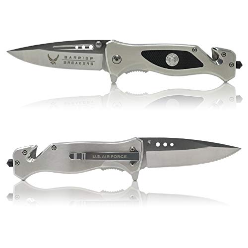 Military Gift Shop Air Force Folding Elite Tactical Knife - Air Force Rescue Knife (SILVER)