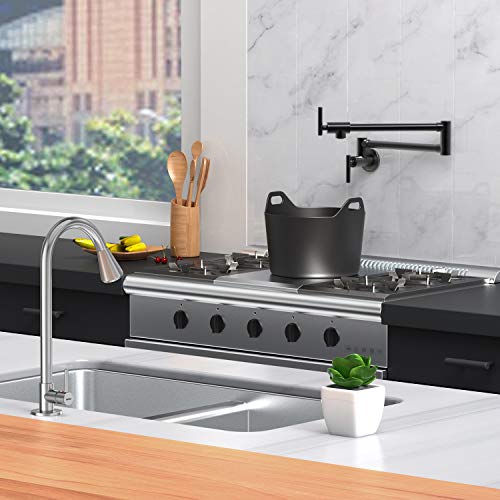 NIREU Pot Filler Faucet Wall Mount Matte Black Folding Stretchable Brass Kitchen Faucet with Single Hole Two Handles