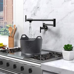 NIREU Pot Filler Faucet Wall Mount Matte Black Folding Stretchable Brass Kitchen Faucet with Single Hole Two Handles