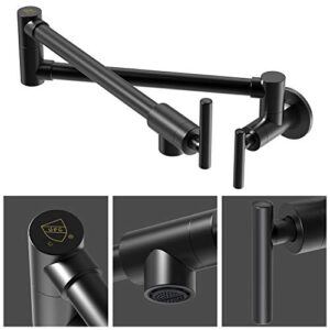 NIREU Pot Filler Faucet Wall Mount Matte Black Folding Stretchable Brass Kitchen Faucet with Single Hole Two Handles