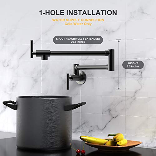 NIREU Pot Filler Faucet Wall Mount Matte Black Folding Stretchable Brass Kitchen Faucet with Single Hole Two Handles