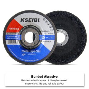 KSEIBI 651006 Grinding Wheels 25-Pack, Aluminum Oxide Discs for Metal & Stainless Steel, 4-1/2" x 1/4" x 7/8", Aggressive Grinding for Angle Grinders, Depressed Center Design