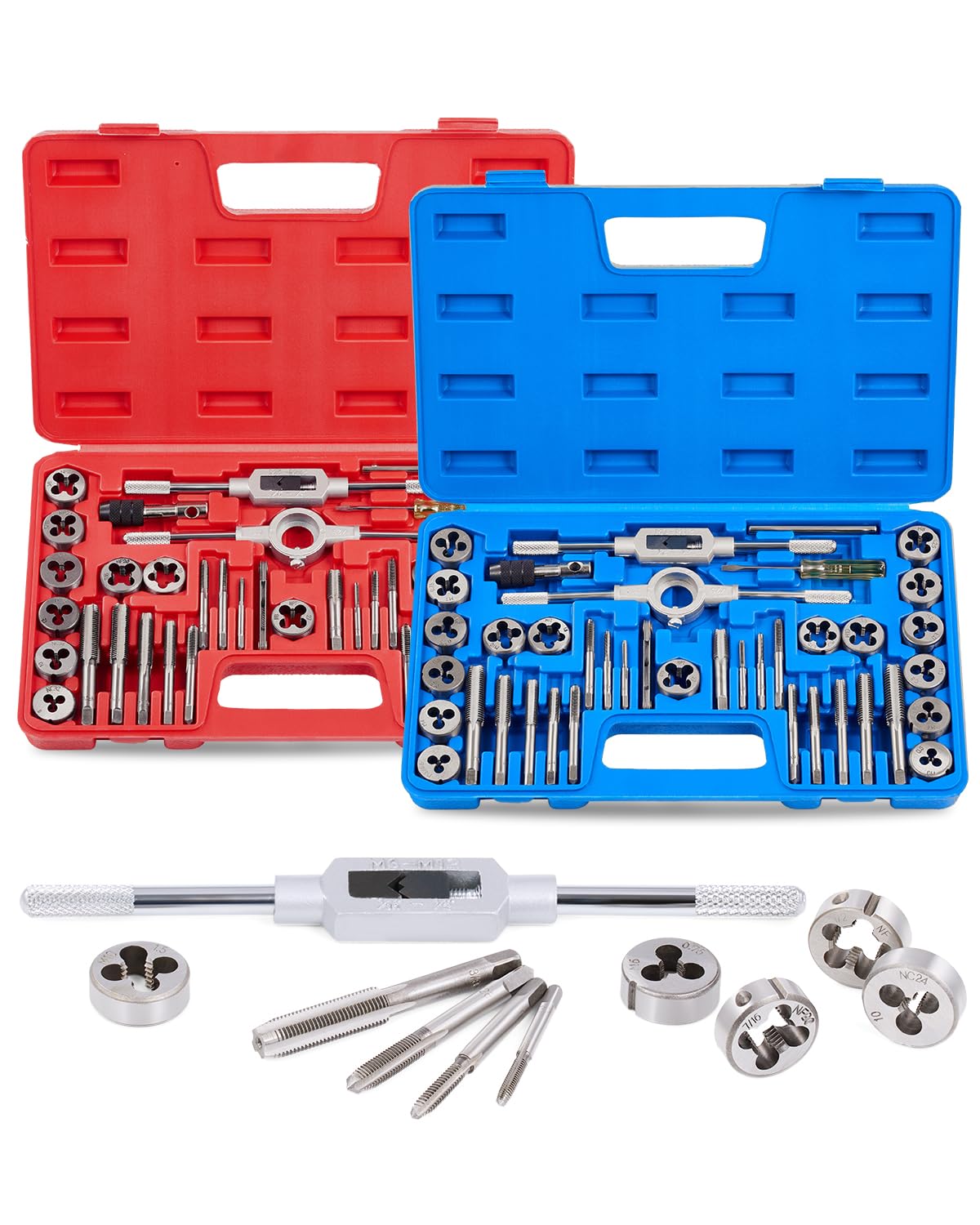 OMT SAE & Metric Tap and Die Set 80pcs | SAE Thread Types: NC, NF, NPT | Tap Die Set Metric SAE Standard for Cutting External and Internal Threads