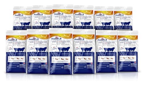 Champion USA JustiFLY Feedthrough Cattle Fly Control, 12 Pack | Non-Toxic Larvicide. Controls All Four Fly Species That Affect Cattle. Over 50 Million Head Treated