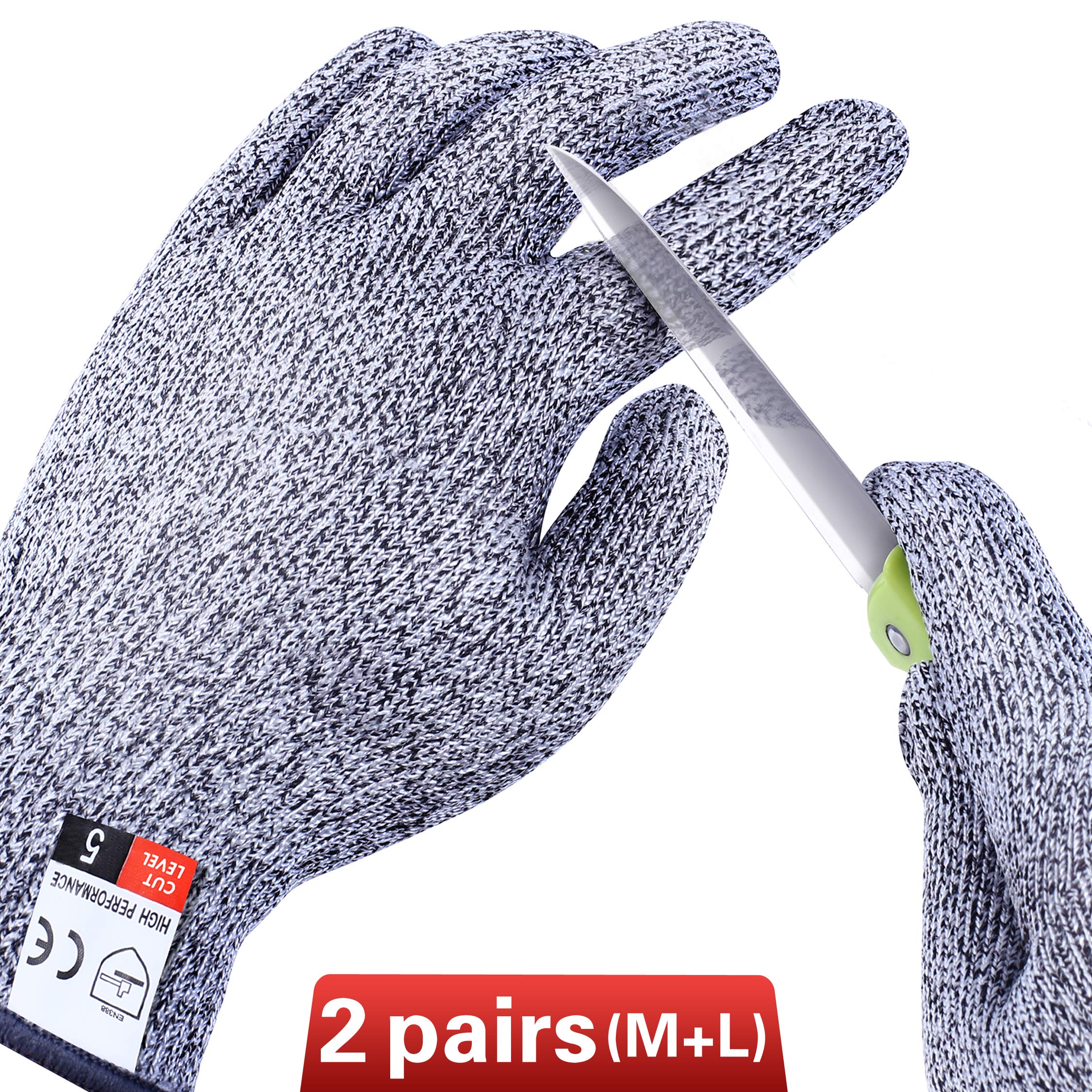 THOMEN 4 PCS (M+L) Cut Resistant Gloves Level 5 Protection for Kitchen, Upgrade Safety Anti Cutting Gloves for Meat Cutting, Wood Carving, Mandolin Slicing and More