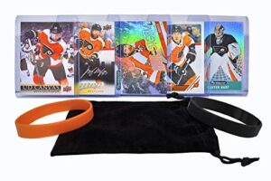 philadelphia flyers cards: claude giroux, sean couturier, jakub voracek, travis konecny, carter hart or brian elliott assorted hockey trading card and wristbands bundle