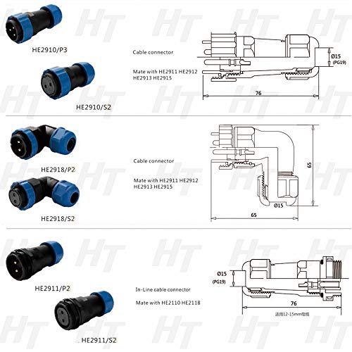 HangTon HE29 16 Pin Plastic Waterproof Connector Male Female Right-Angle Wire Cable Plug + Panel Socket Threaded Outdoor Industrial Electrical Power Circular