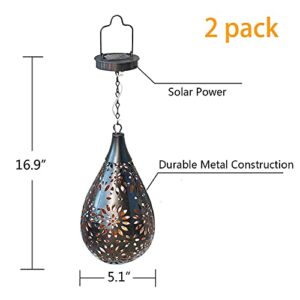 RUILAIYA Hanging Solar Lights Outdoor 2 Pack Garden Boho LED Flower Waterproof Decorative Metal Light for Porch Garden Outdoor (2 Pack)