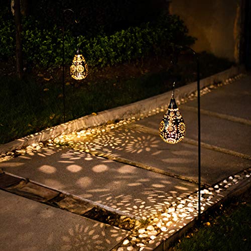 RUILAIYA Hanging Solar Lights Outdoor 2 Pack Garden Boho LED Flower Waterproof Decorative Metal Light for Porch Garden Outdoor (2 Pack)