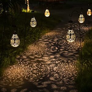 RUILAIYA Hanging Solar Lights Outdoor 2 Pack Garden Boho LED Flower Waterproof Decorative Metal Light for Porch Garden Outdoor (2 Pack)