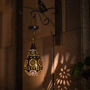 RUILAIYA Hanging Solar Lights Outdoor 2 Pack Garden Boho LED Flower Waterproof Decorative Metal Light for Porch Garden Outdoor (2 Pack)