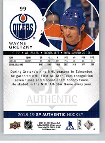 2018-19 SP Authentic Hockey #99 Wayne Gretzky Edmonton Oilers Official NHL Trading Card From Upper Deck (UD)