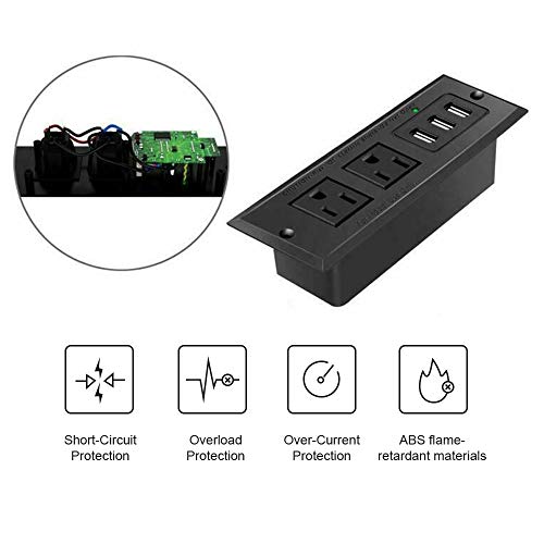 Conference Recessed Power Strip Socket with USB Ports,Table Power Strip,Desktop Charging Station with 2-Outlets and 3 USB Ports(Max 3.5A)