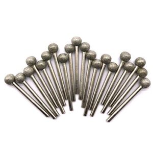 20pcs diamond mounted point, 8mm ball head, 3mm shank, diamond grinding bit rotary burrs, for jade stone jewelry ceramic carving polishing