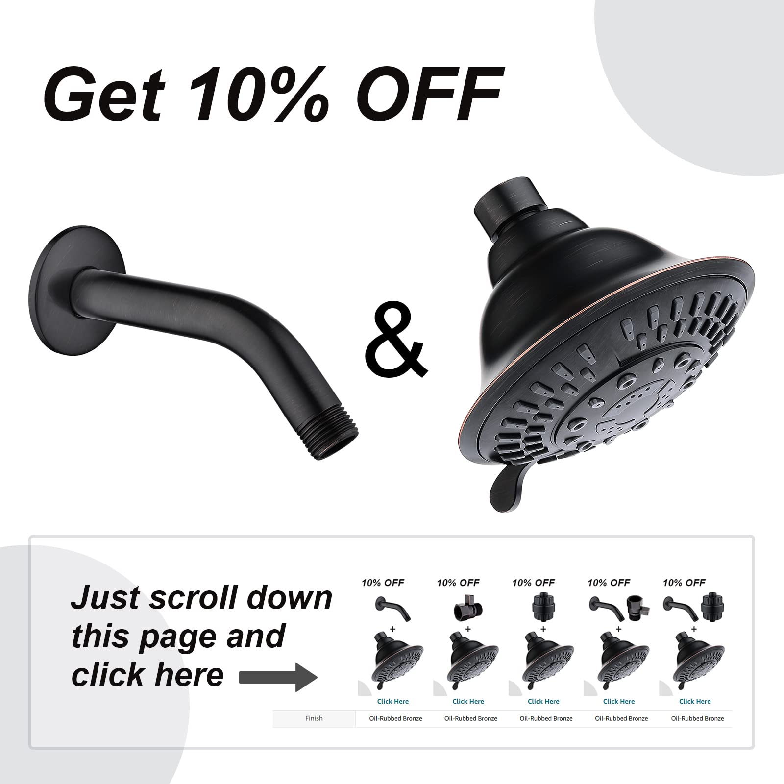 BRIGHT SHOWERS Shower Head High Pressure Rain Showerhead 5 Spray Setting Fixed Shower head Angle Adjustable Bathroom Showerhead, Oil Rubbed Bronze