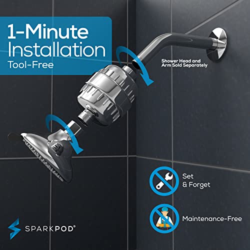 SparkPod High Output Shower Filter Capsule - Suitable for People with Sensitive and Dry Skin and Scalp, Filters Chlorine and Impurities | 1-min install (Luxury Polished Chrome)