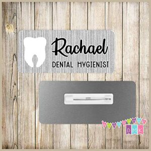 Tooth- Dental - Grey Stripe - PERSONALIZED - Custom Name Tag - 1.25" x 3" Magnetic OR Pin Back - 097NT