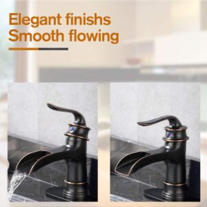 FRANSITON Waterfall Faucet Bathroom Faucet Single Handle One Hole Oil Rubbed Bronze Finish Large Spout Lavatory Faucets Oil Rubbed Bronze