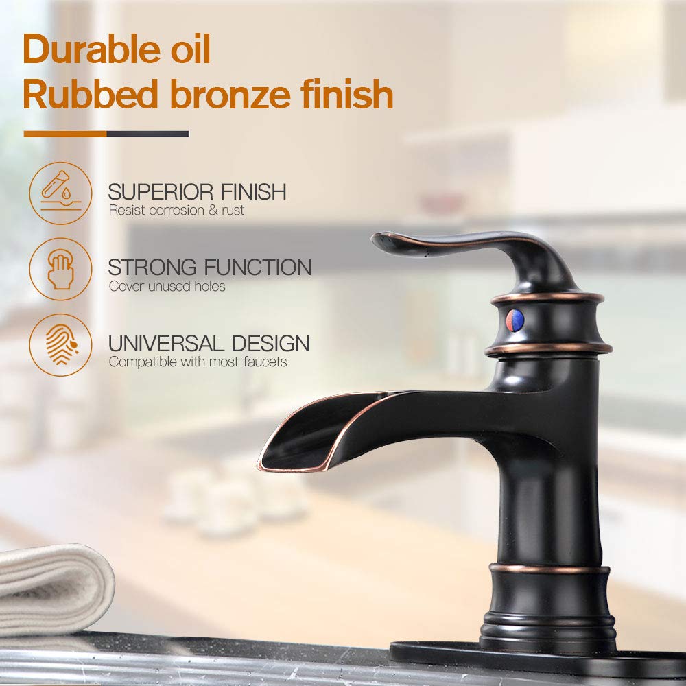 FRANSITON Waterfall Faucet Bathroom Faucet Single Handle One Hole Oil Rubbed Bronze Finish Large Spout Lavatory Faucets Oil Rubbed Bronze