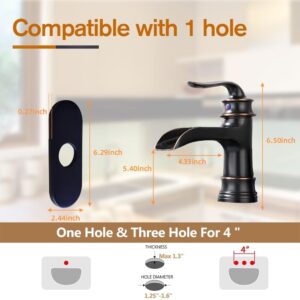 FRANSITON Waterfall Faucet Bathroom Faucet Single Handle One Hole Oil Rubbed Bronze Finish Large Spout Lavatory Faucets Oil Rubbed Bronze